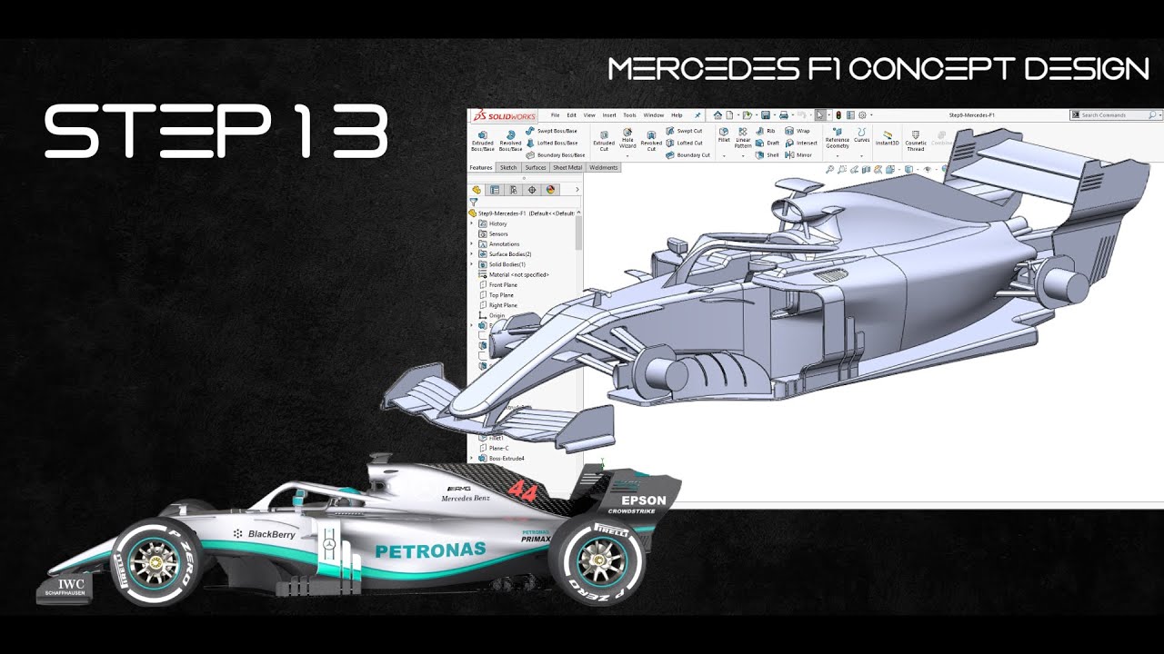 Step13 Mercedes F1 concept design | SolidWorks Tutorial. - YouTube