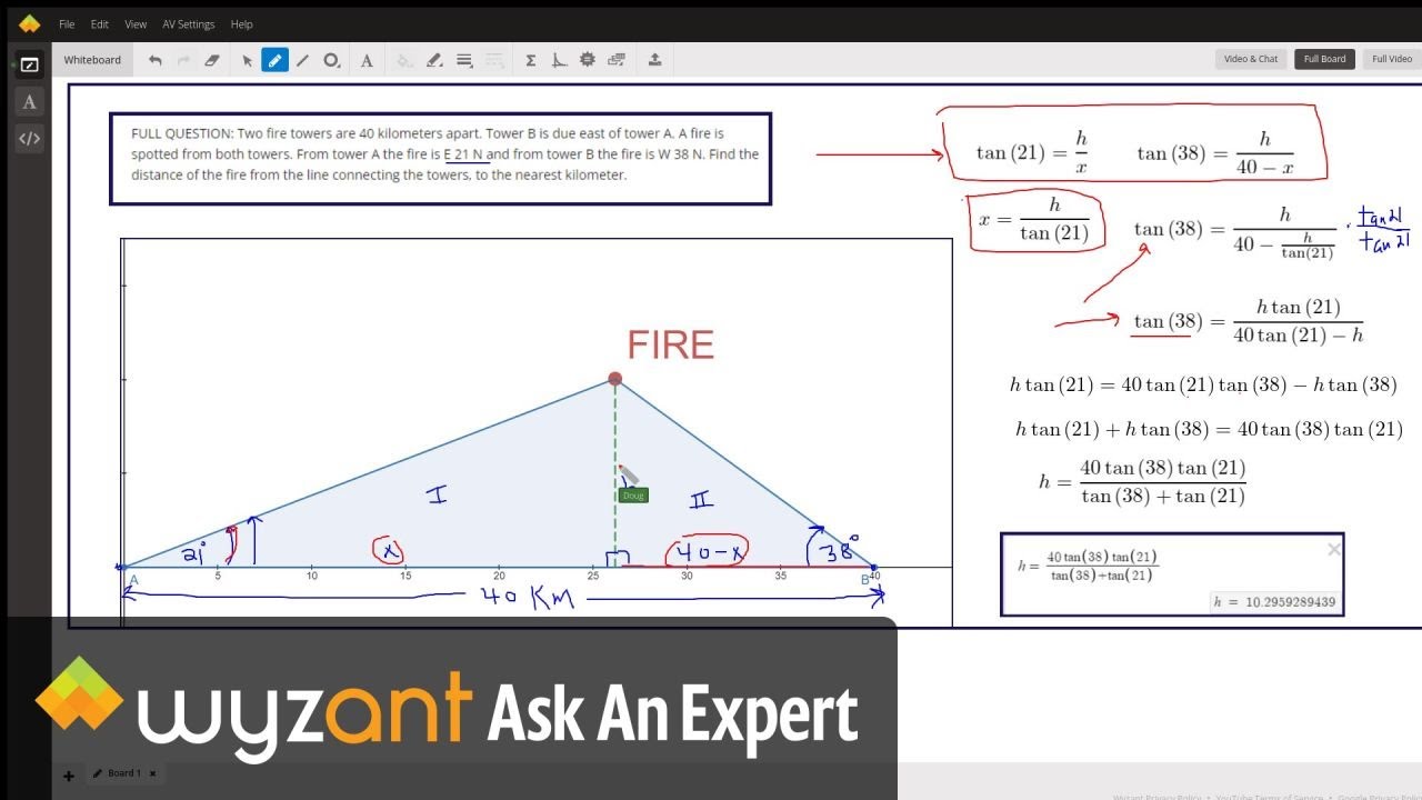 From two fire towers the angles of elevation to a fire are given. Find ...