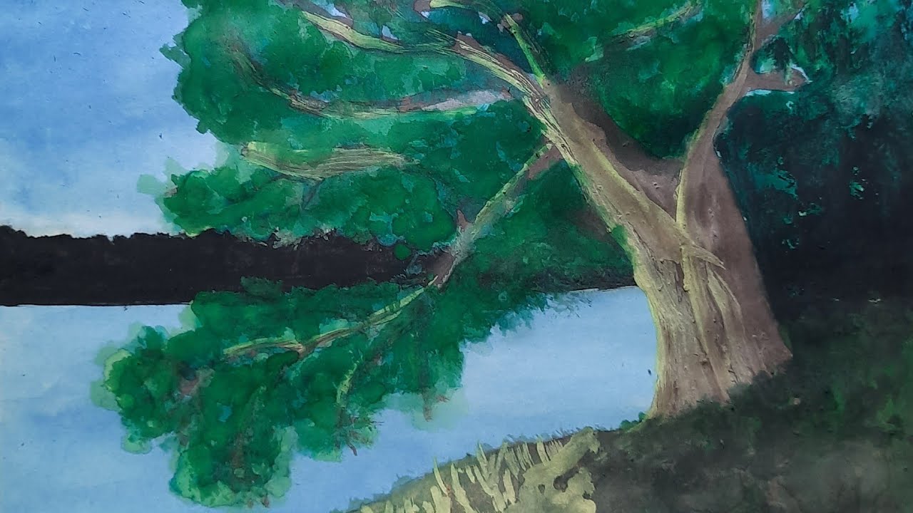 Riverside Tree | Easy Watercolour Painting | How to draw a tree using ...