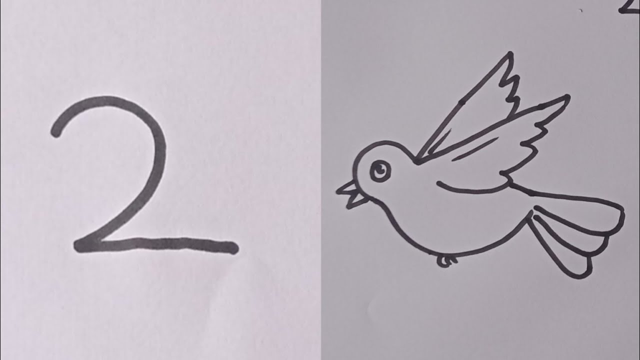 Flying bird drawing from 2 number / Flying sparrow drawing easy way ...