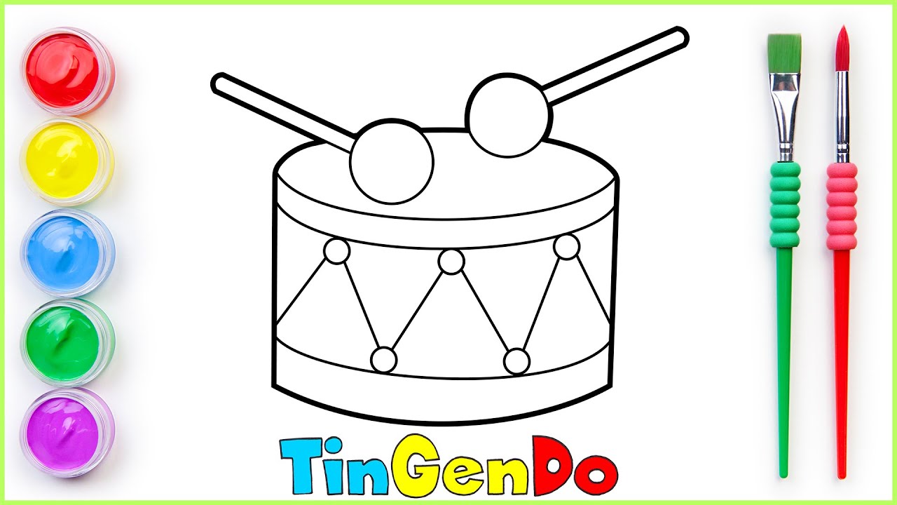 How to draw and paint a drum. Coloring, drawing and painting for kids ...