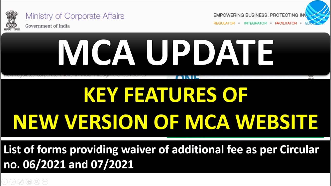 MCA UPDATE : Key Features of New Version of MCA21 Website, Additional ...