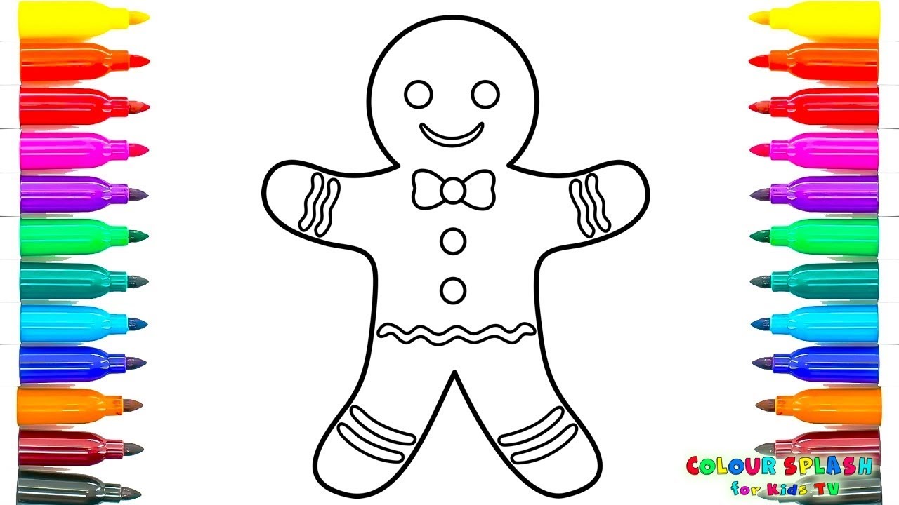 Gingerbread Man Christmas Drawing, Painting and Coloring for Kids | Let ...