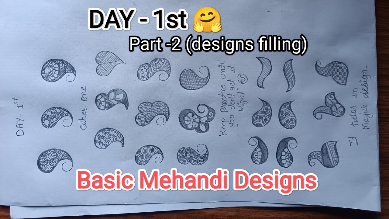 BASIC MEHANDI DESIGN Part - 1|| SIMPLE SHAPES FOR BEGINNERS|| DAY 1st ...
