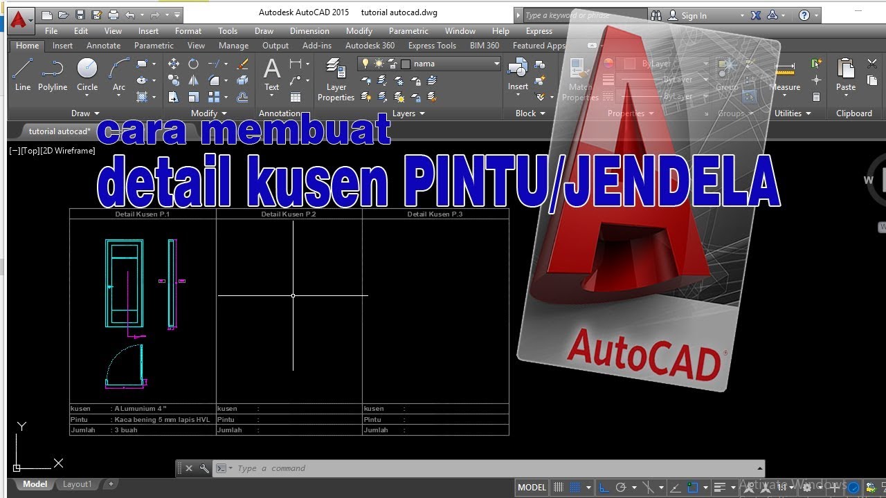 cara membuat detail kusen AUTOCAD - YouTube