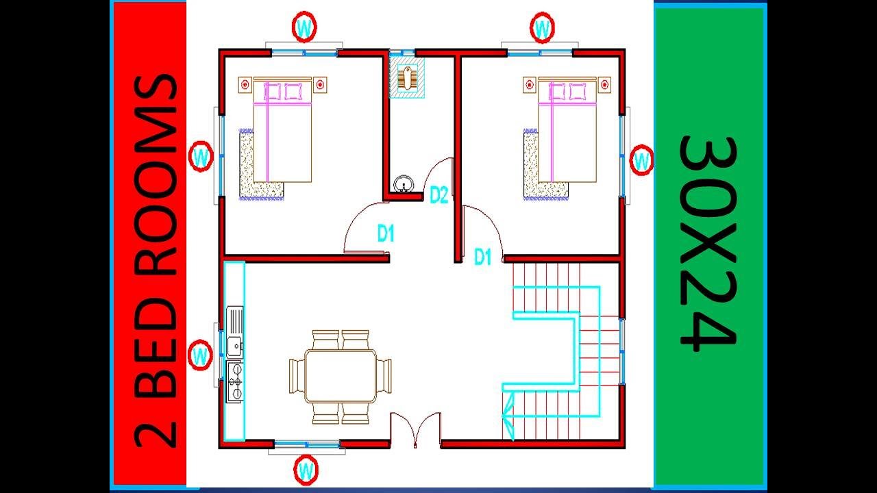 24X30 HOUSE PLAN II 720 Sqft house design II 24x30 house design with 3 ...