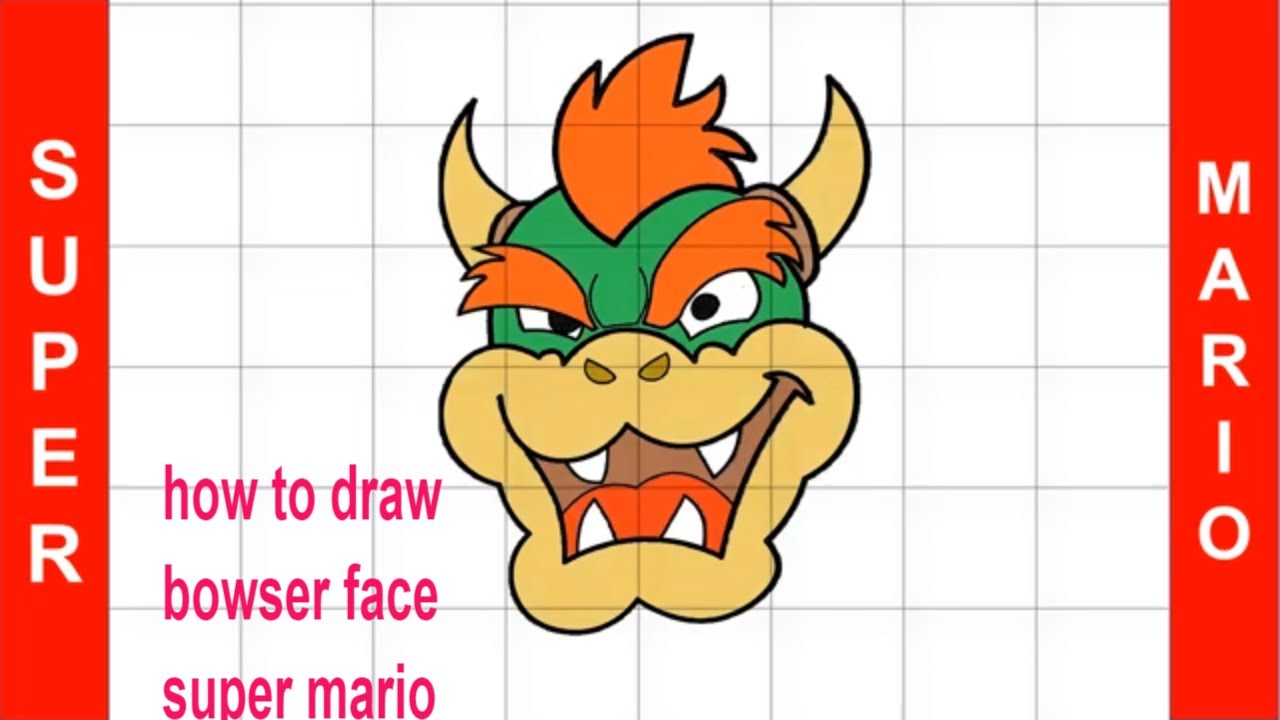 how to draw bowser face super mario easy // how to draw bowser face on ...