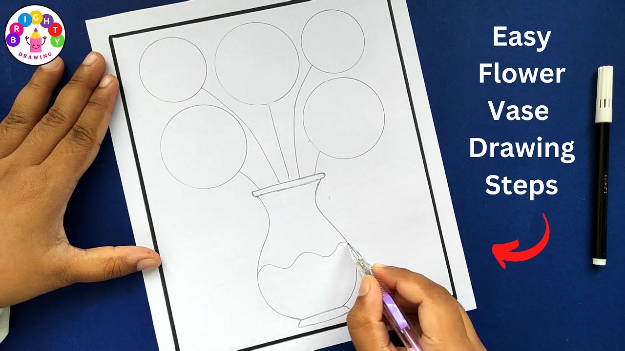 Flower Pot Drawing | Flower Vase Drawing | How to Draw Flower Pot ...