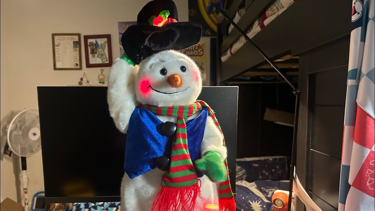 Unboxing of Gemmy 2004 snowflake spinning snowman blue vest red base ...