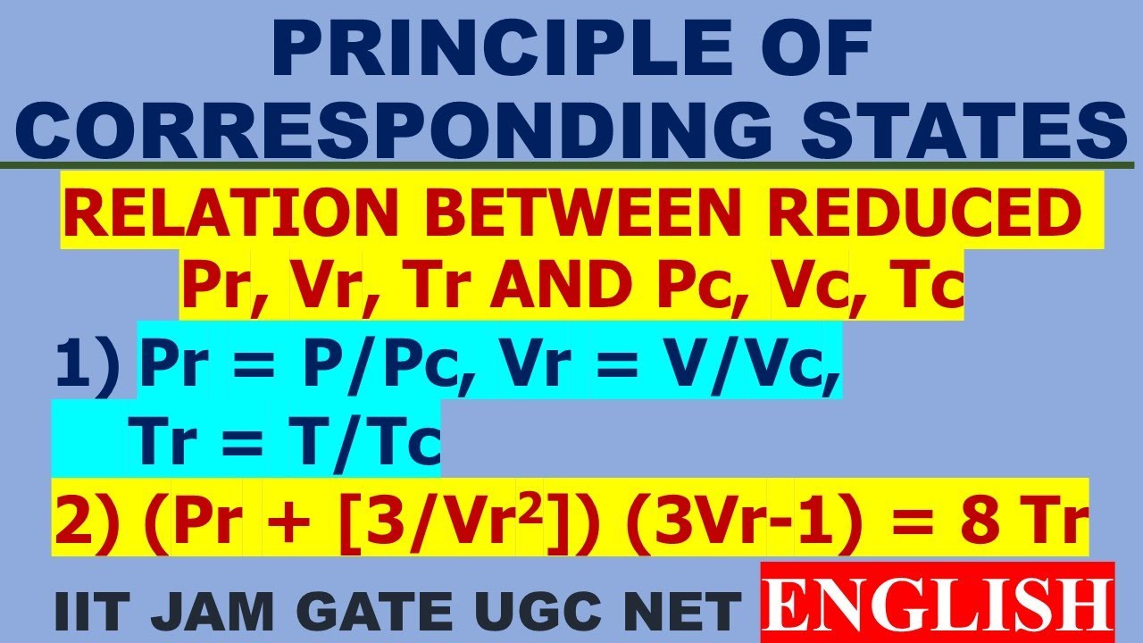 (ENGLISH) PRINCIPLE OF CORRESPONDING STATES REDUCED Pr, Vr, Tr AND Pc ...