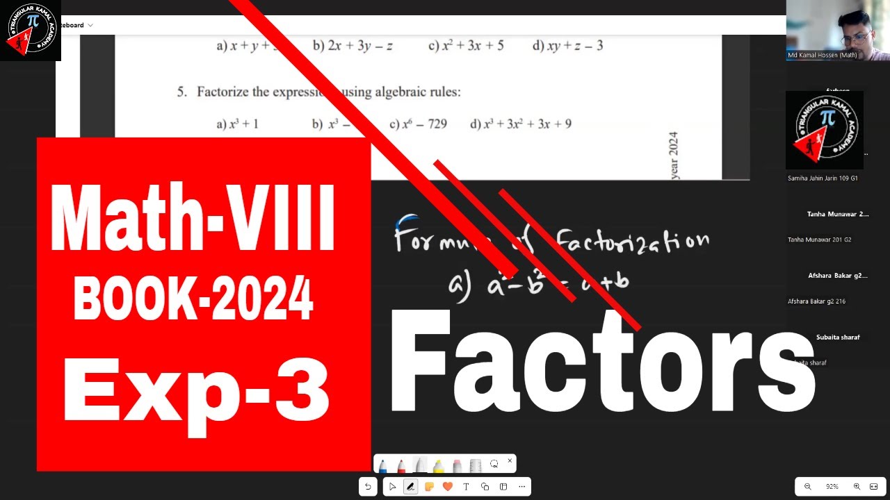 experience 3, class 8 math, factorization, New Book-2024, class 8 math chapter 3 - YouTube
