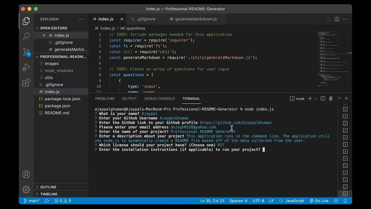 Challenge 9: Professional README Generator Walkthrough Video - YouTube