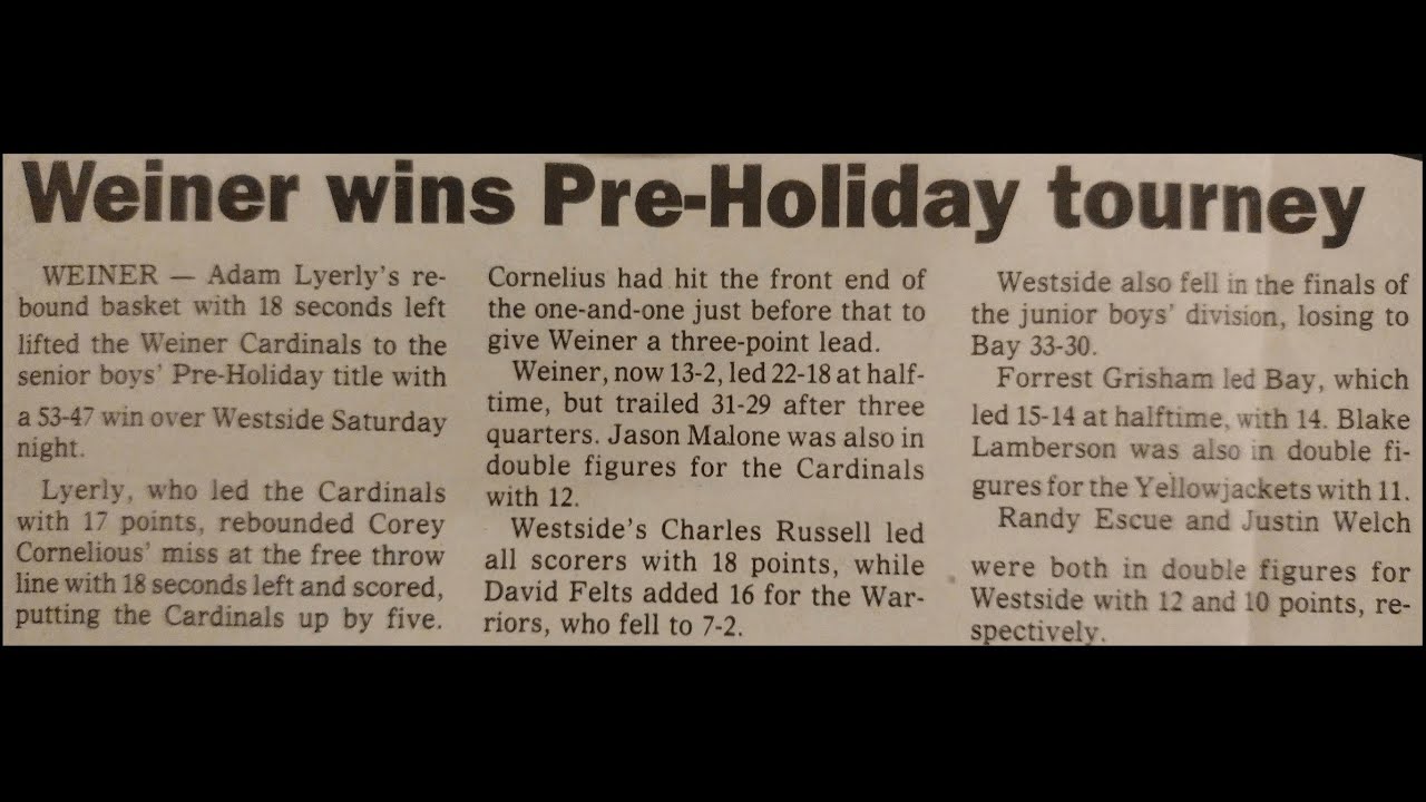 Weiner vs Westside, Pre-Holiday Tourn. With Trophy presentation. Dec 9 ...