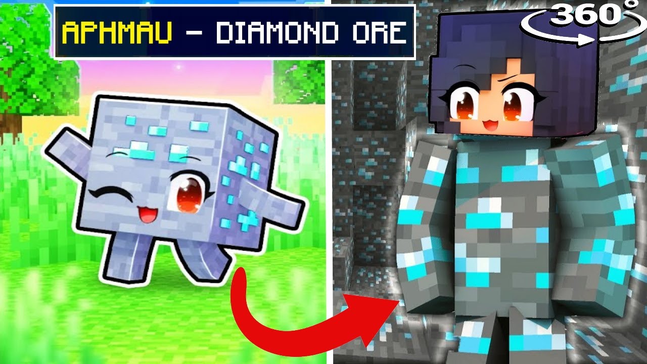 HOW APHMAU Surviving as DIAMOND BLOCK in Minecraft 360° - YouTube