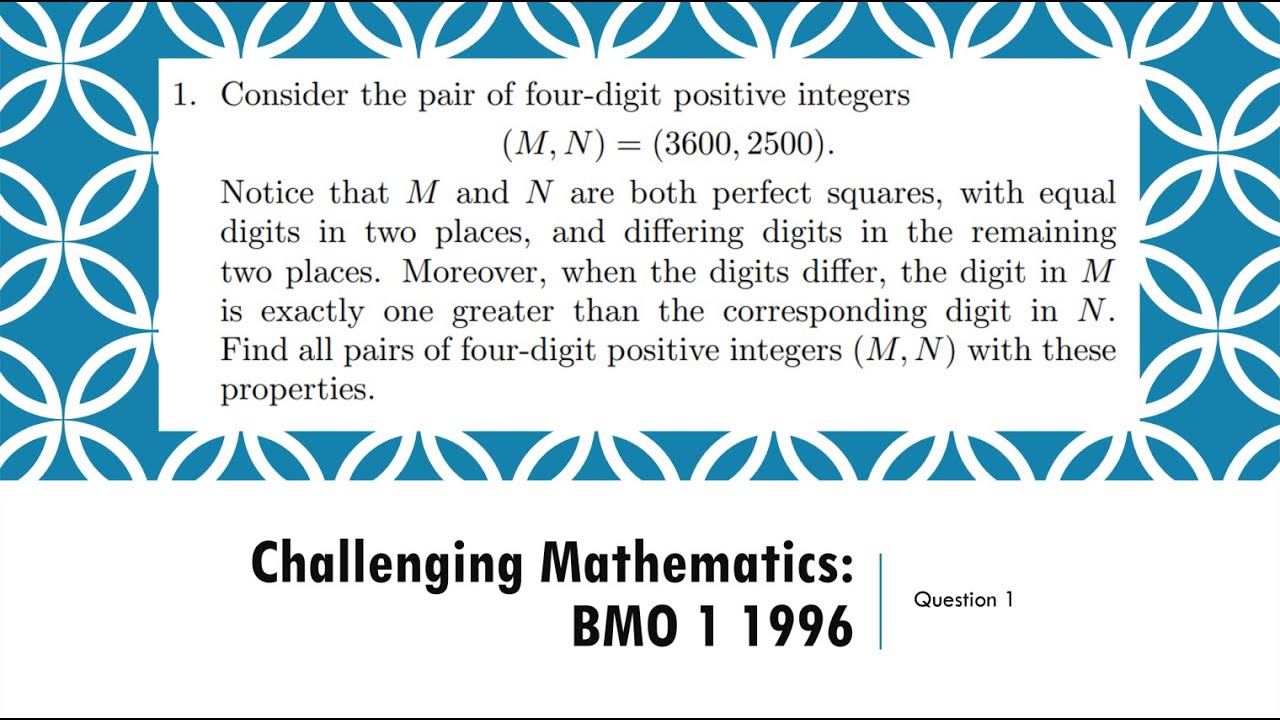 Challenging Mathematics - BMO I 1996 - Q1 - YouTube