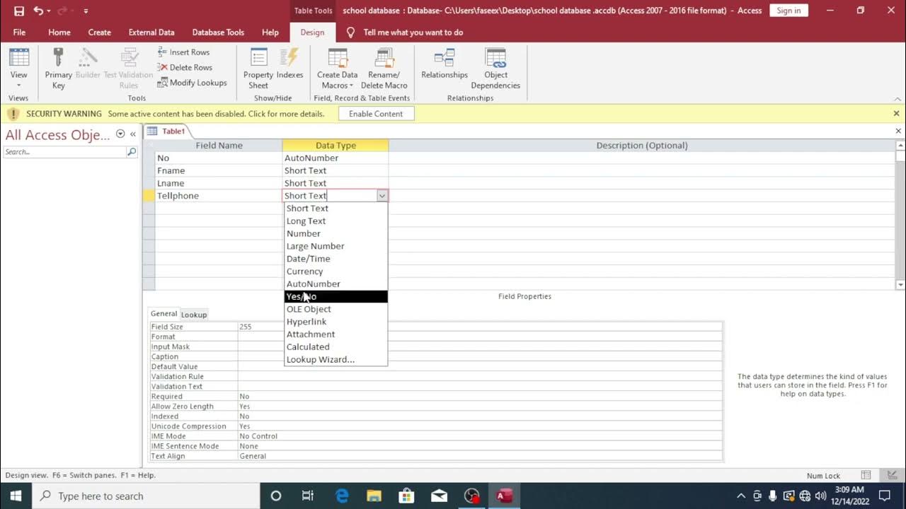 Barashada Ms Access lesson 2 table view and table desgin #afsomali - YouTube