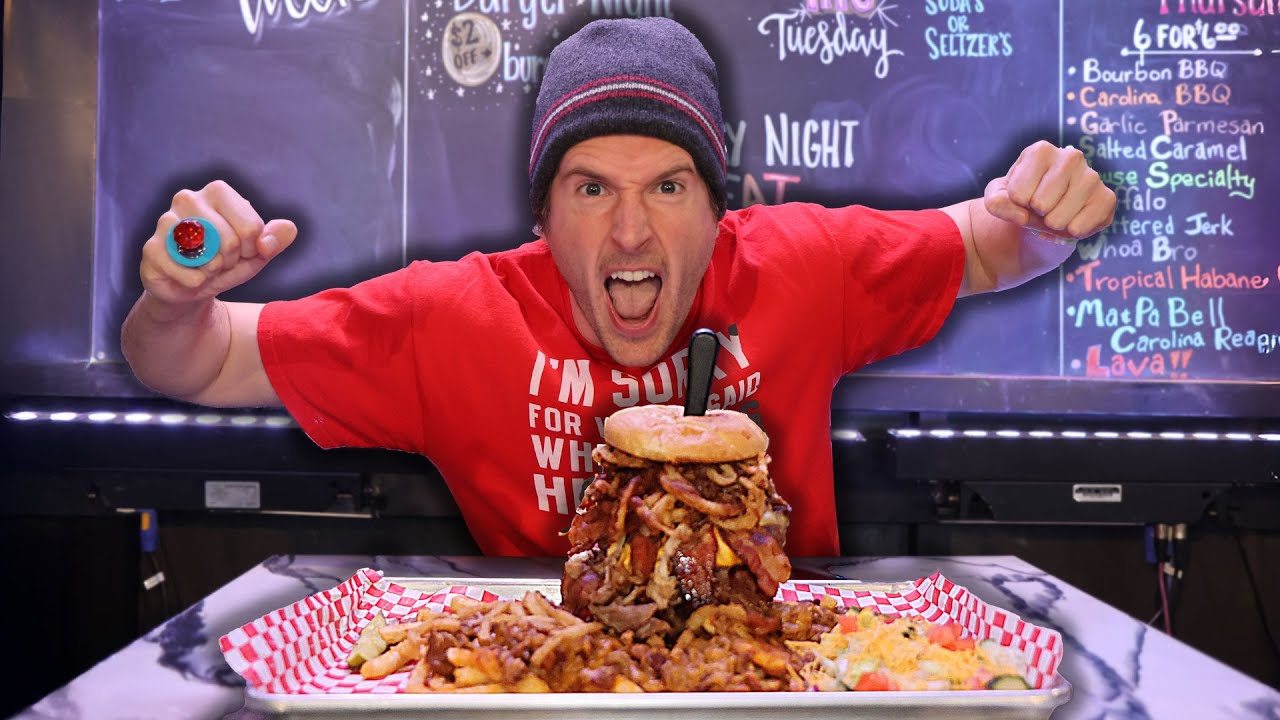 Giant BBQ Bacon Cheeseburger Challenge in Rochester, Minnesota! - YouTube