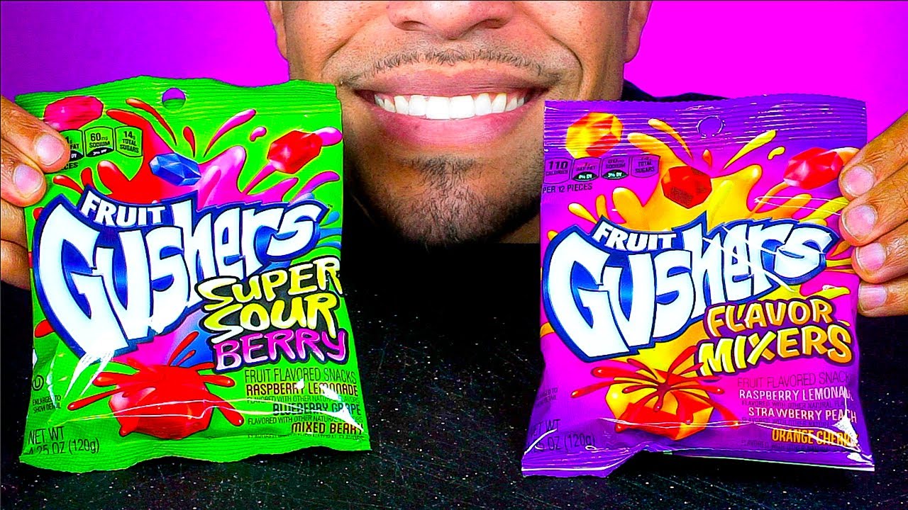 ASMR GUSHERS CANDY FRUIT SUPER SOUR MIX FLAVORS EATING CHEWY MOUTH ...