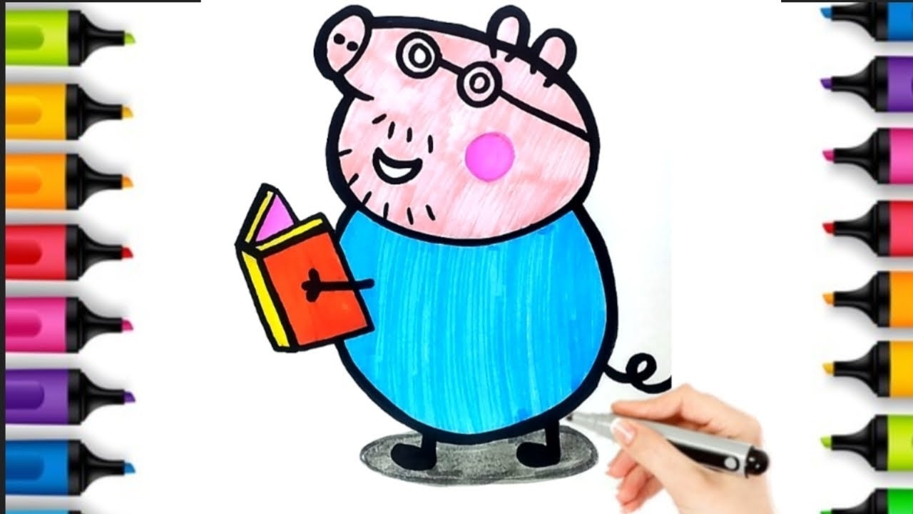 How to draw easy Daddy Pig drawing, Painting and coloring for kids ...