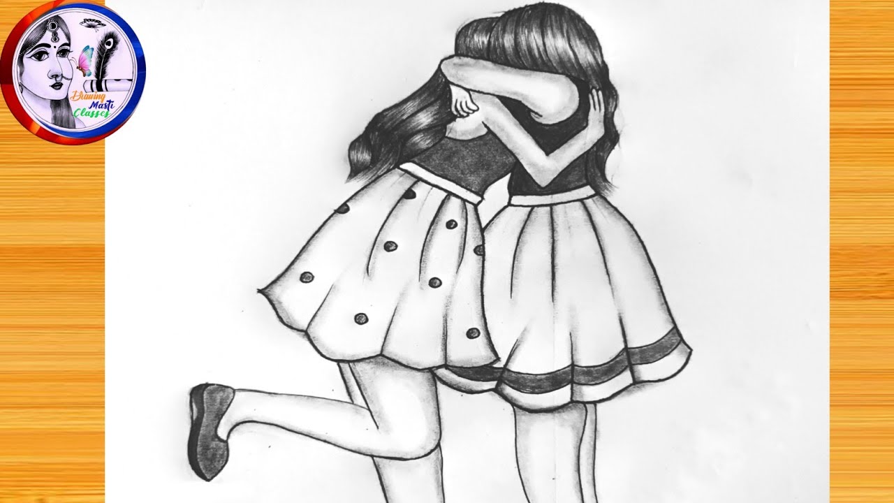 how to draw a Girl hugging best friend - Draw step by step ...