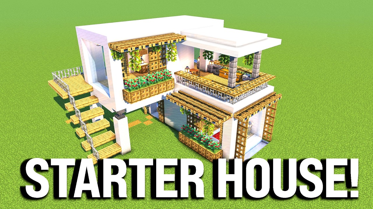 Minecraft Starter Modern House Tutorial - Java & Bedrock - MCPE! - YouTube