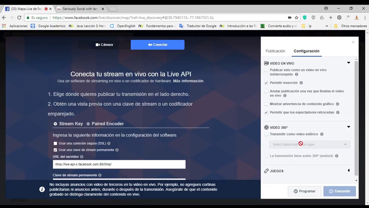 Como configurara la camara y encontrar la clave de stream para facebook ...
