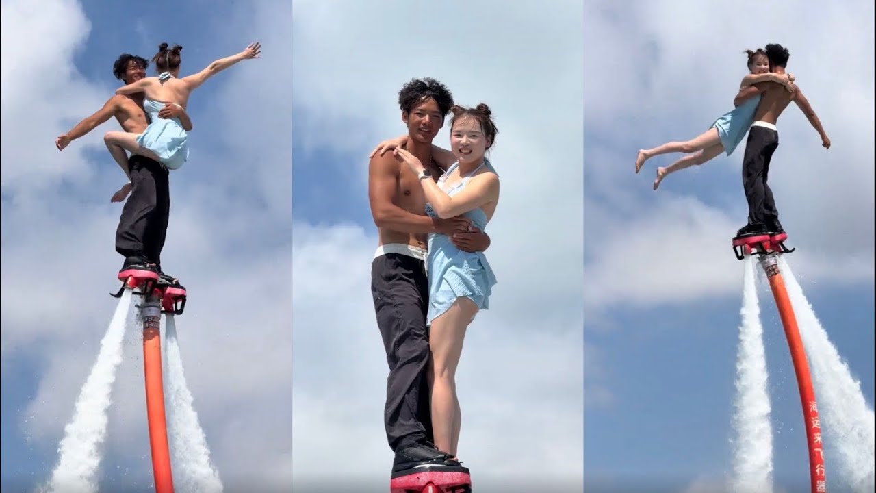 Flyboard ride is so fun😝💃#2571 💦Woman enjoying fly on water # ...