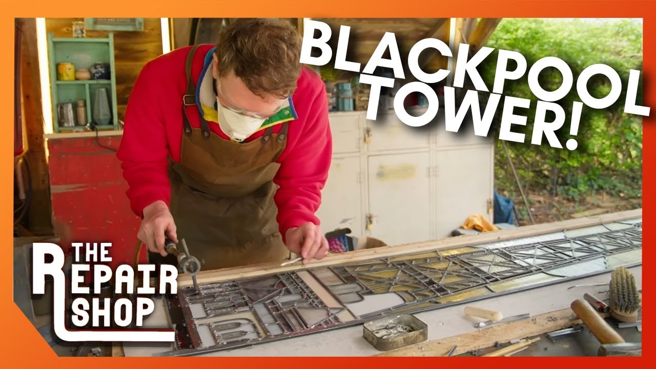 Matt recreates the Blackpool Tower using shards of broken stained glass ...