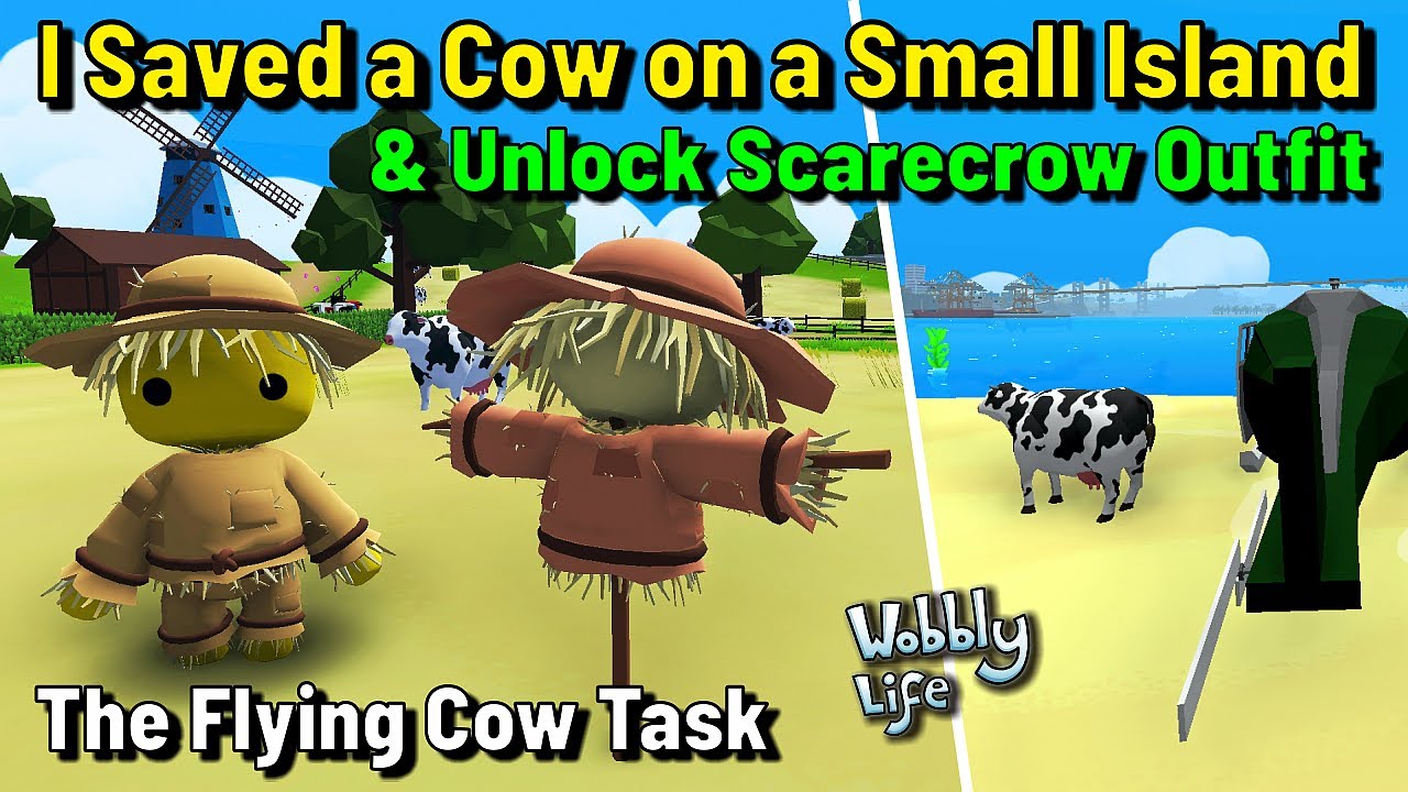 WOBBLY LIFE - I Saved a Cow on a Small Island & Unlock SCARECROW Outfit ...