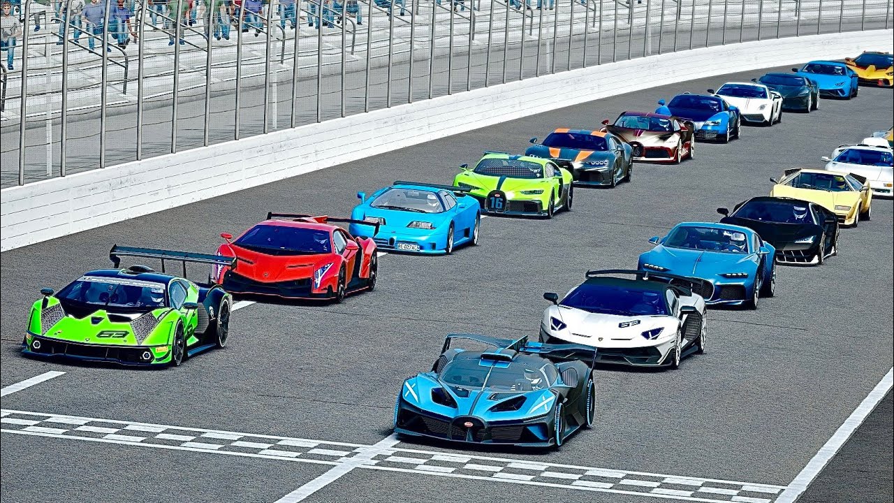 Lamborghini Hypercars vs Bugatti Hypercars at Oval Motor Speedway Long ...