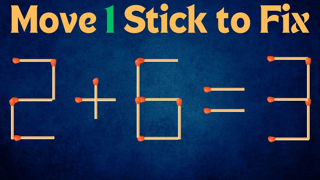 Move 1 Stick To Make Equation Correct, Matchstick Puzzle. - YouTube