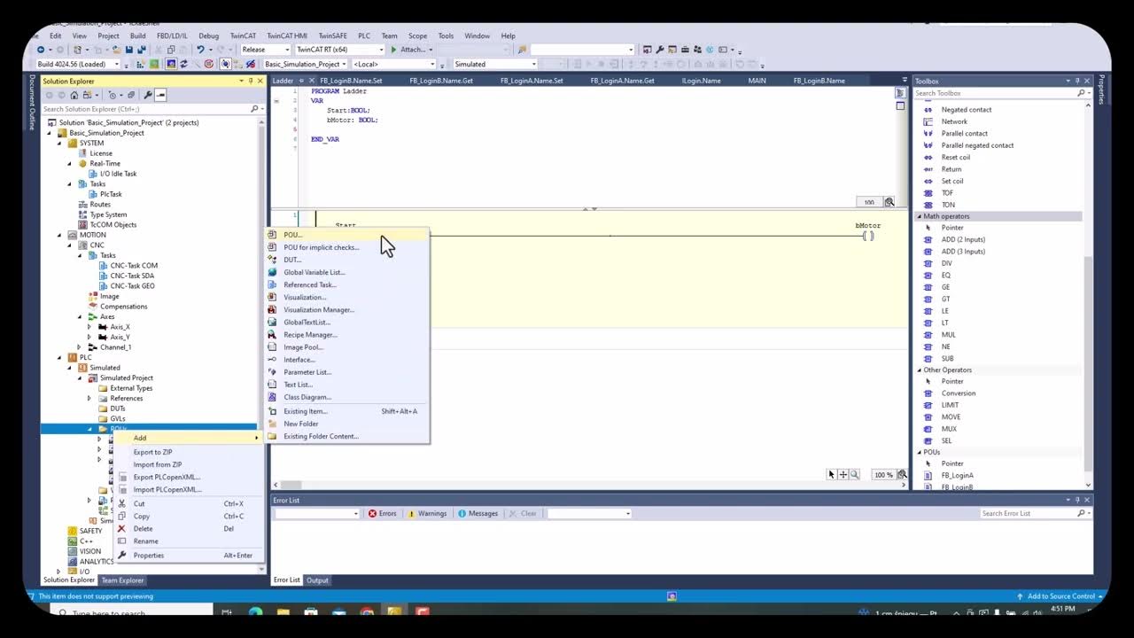 PLC Basic 1:TWINCAT 3 Beckhoff creating basic LD program and FDB Ladder logic and Function ...