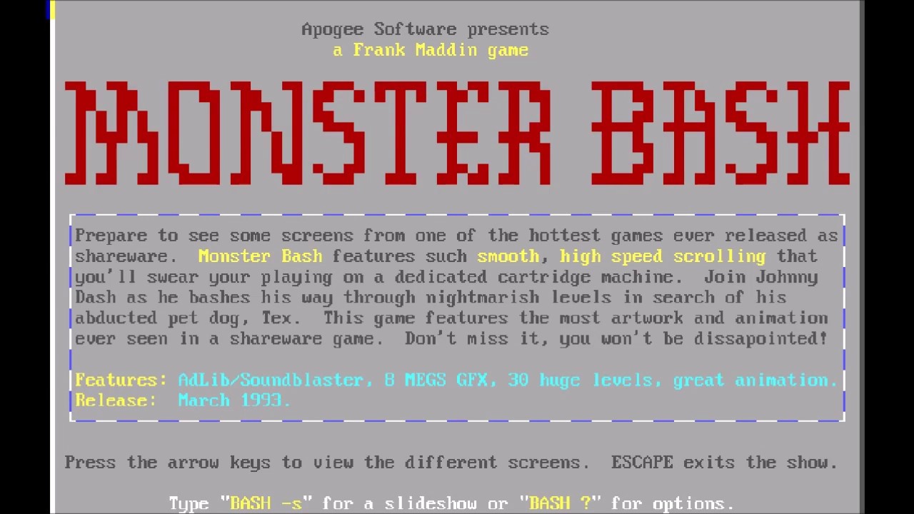 Monster Bash - video game Slideshow demo - PC MS-DOS, 1993 - YouTube