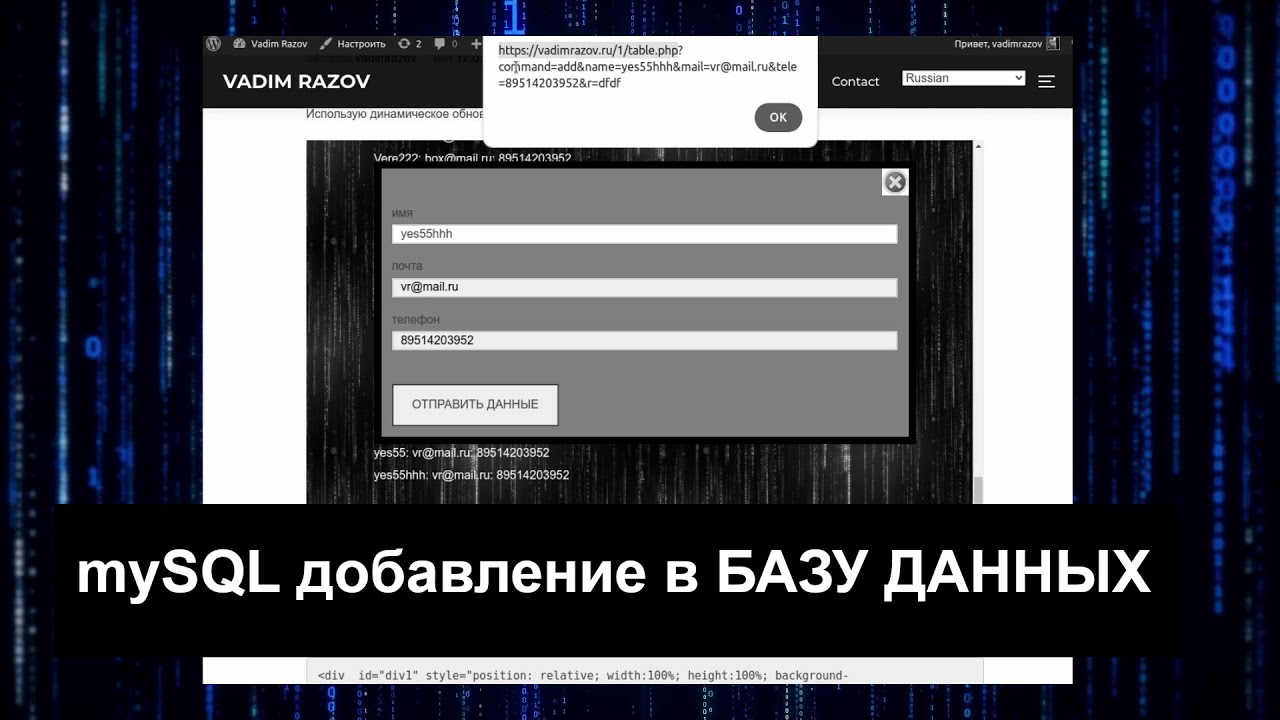 Php и Mysql добавление в БАЗУ ДАННЫХ Vadimrazov Youtube
