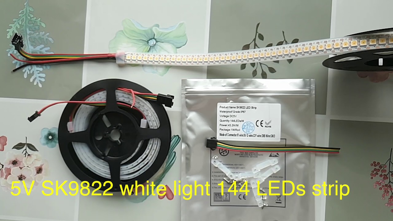 5V SK9822 pure white light 144 LEDs strip - kutop.com - YouTube