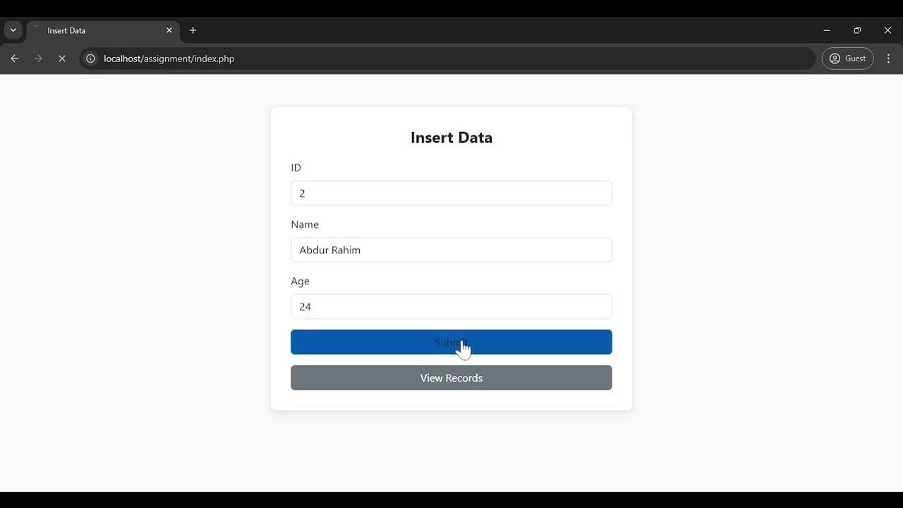 PHP MySQL Data Insertion and Display records - YouTube