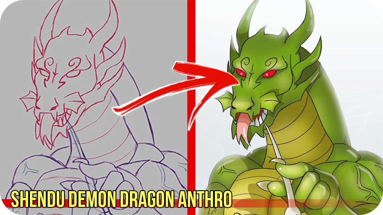 Shendu Demon Dragon Anthro - Steps Digital Painting Tutorial - YouTube
