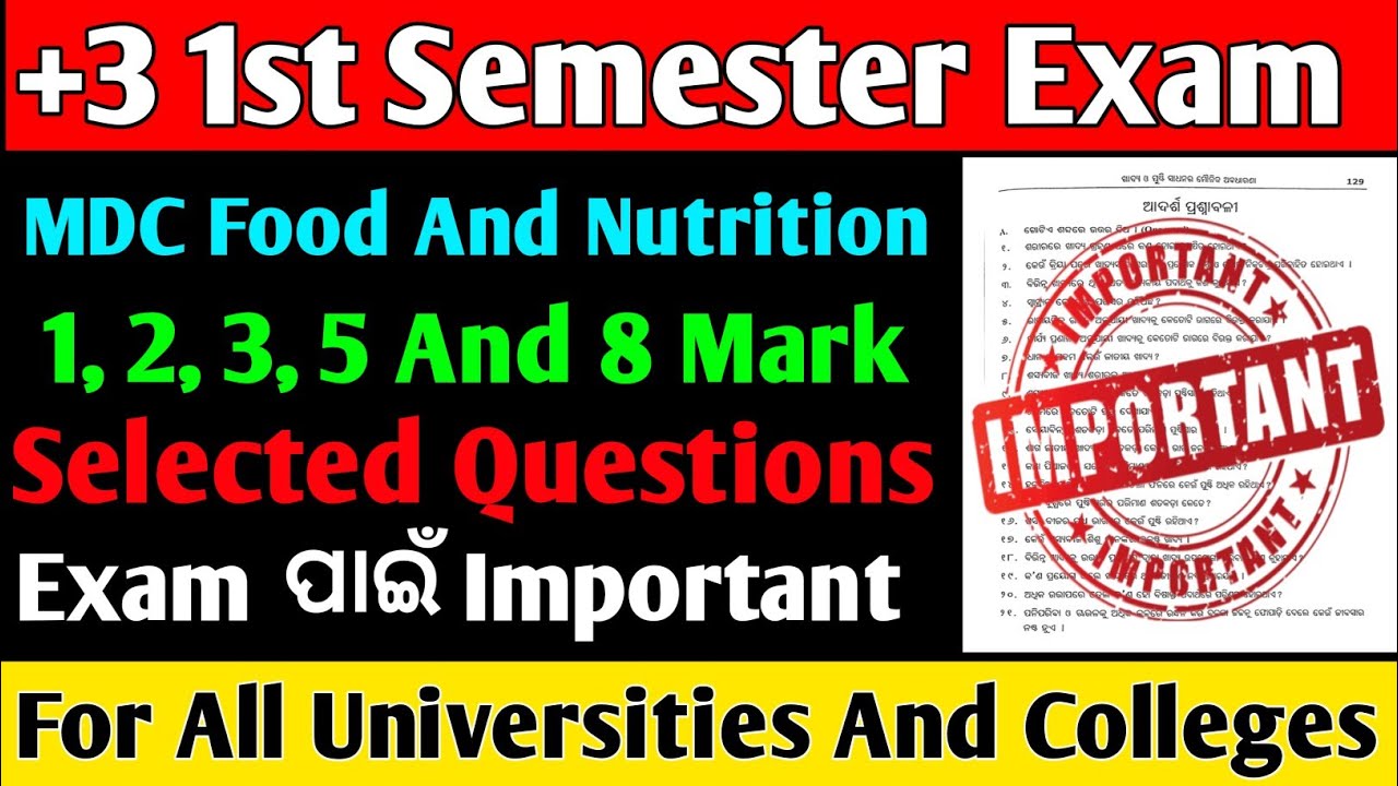 +3 1st Semester MDC Food And Nutrition Selected Questions For Semester ...