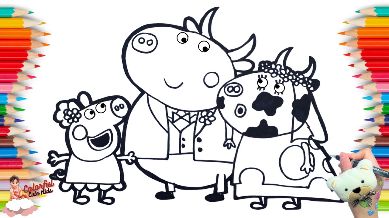 Let’s Draw and Color Peppa Pig at Mr. Bull and Mrs. Cow’s Wedding 🐷👰🤵🌼🌹 ...