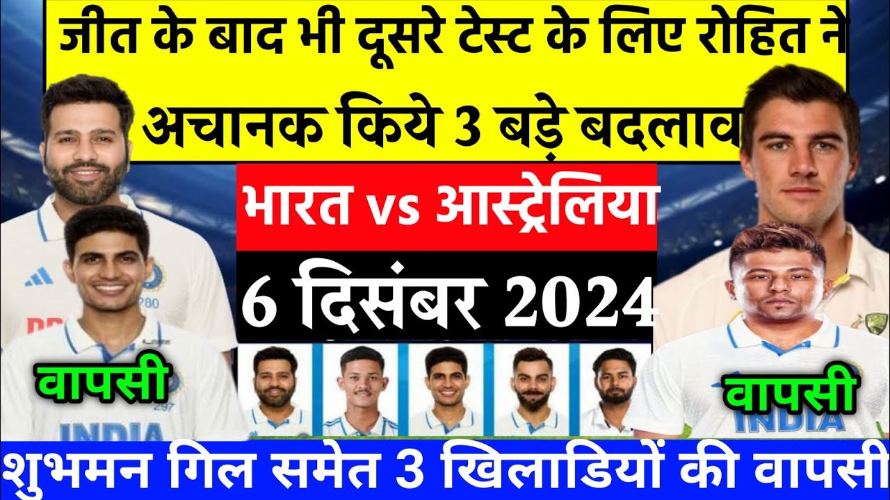 India Vs Australia 2nd Test Match Final Playing 11 2024 | Ind vs Aus ...