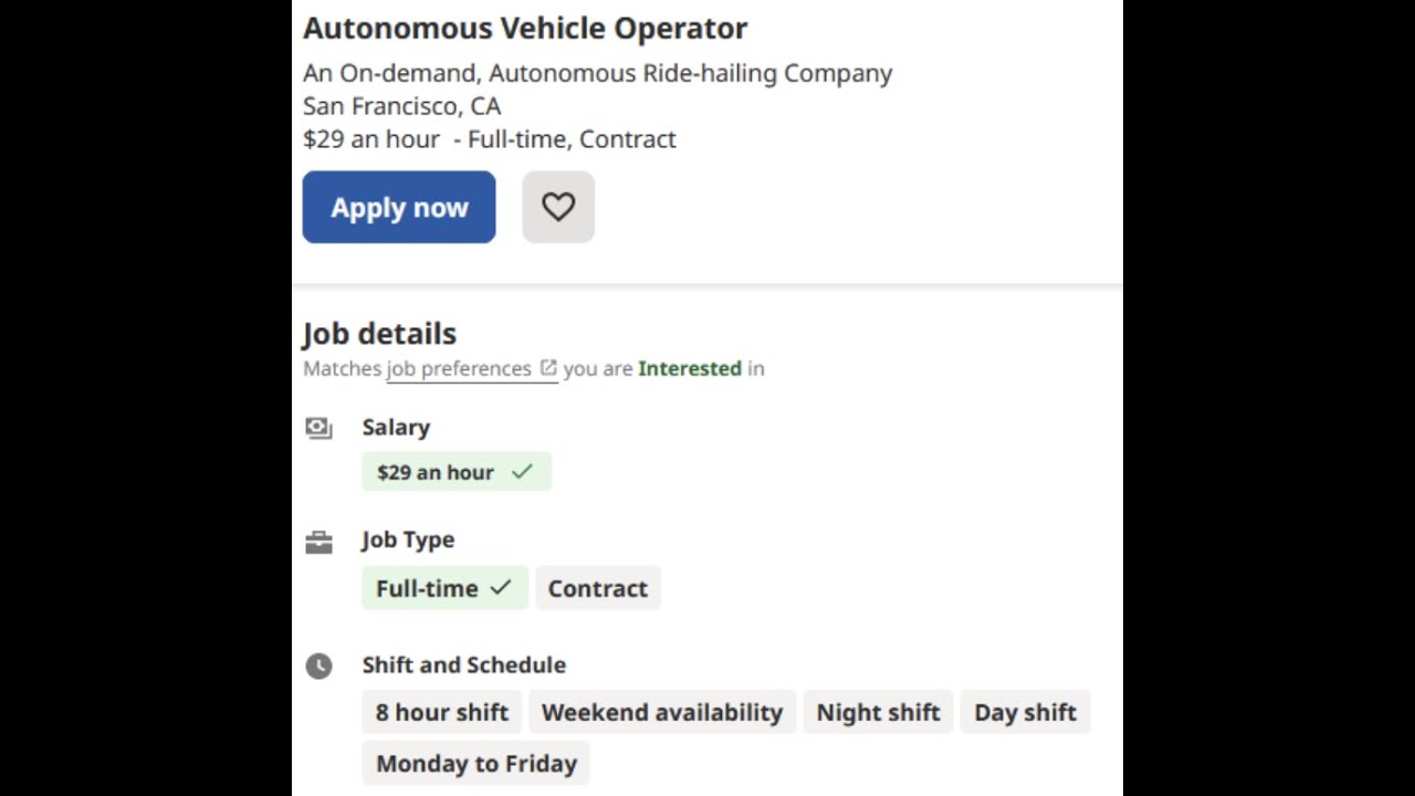 Autonomous Vehicle Operator Drivers $29 per hour. Help Fulfill their BS ...