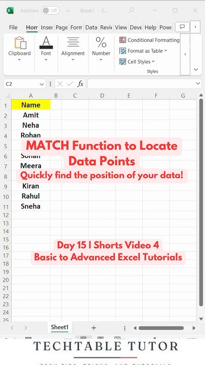 Excel MATCH Function: Excel Tutorial Day 15, Video 4 #excel #excelfunction #exceltech # ...