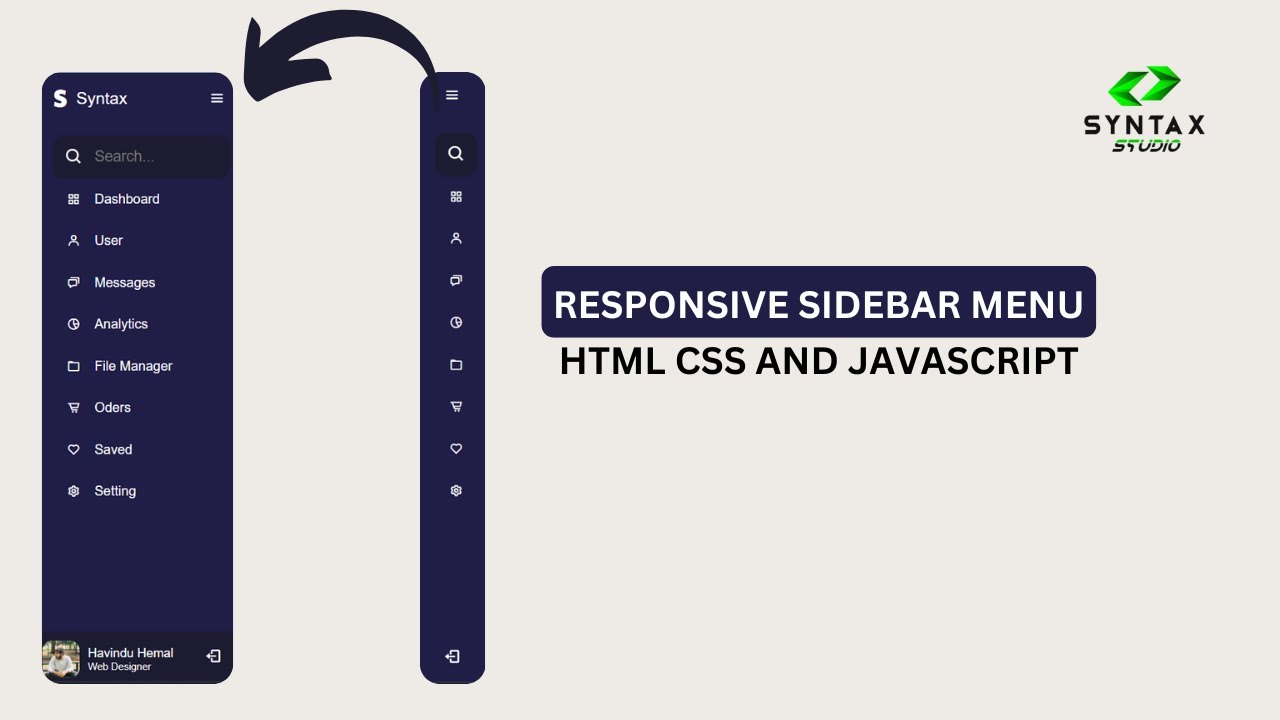 Responsive Side Navigation Bar in HTML CSS And JavaScript | @SyntaxStudioTv - YouTube