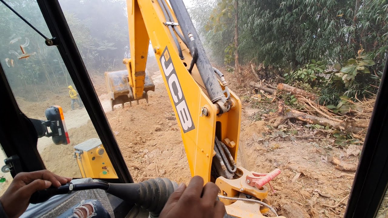 JCB Backhoe Machine Making Drain and Widening Road - JCB Working For ...