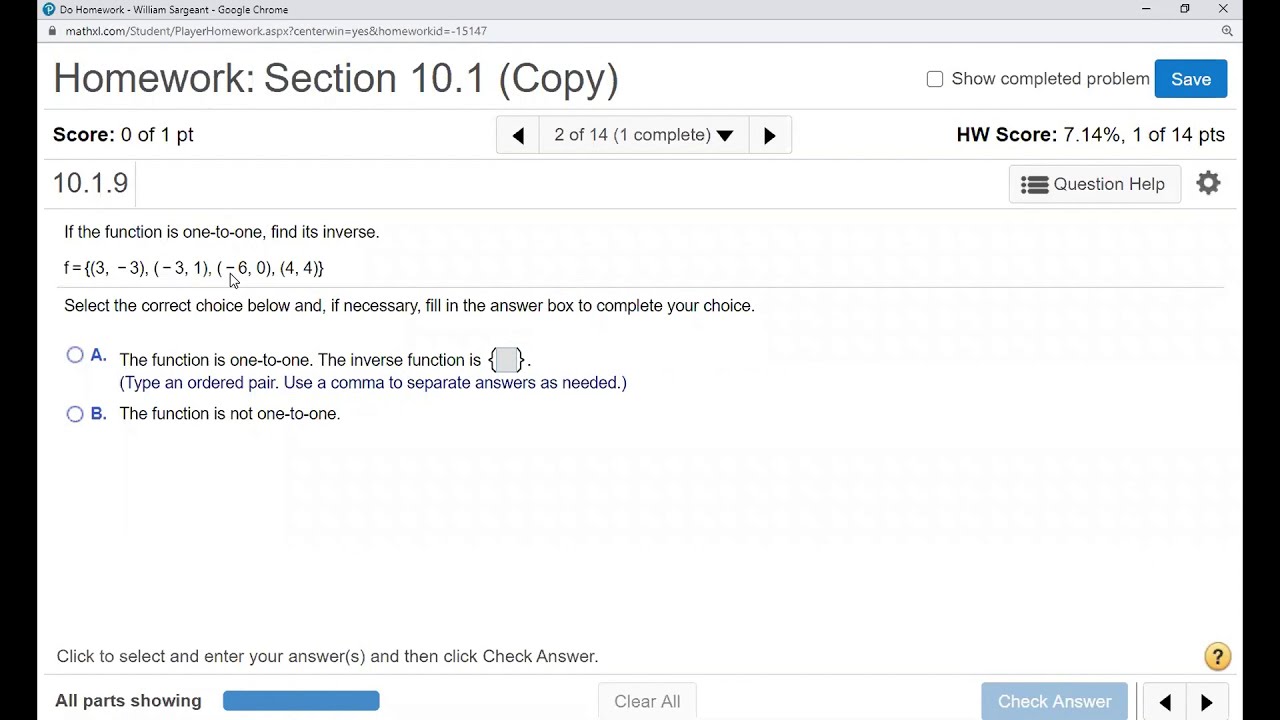 Determining that a Set of Ordered Pairs Represents a One-to-One ...