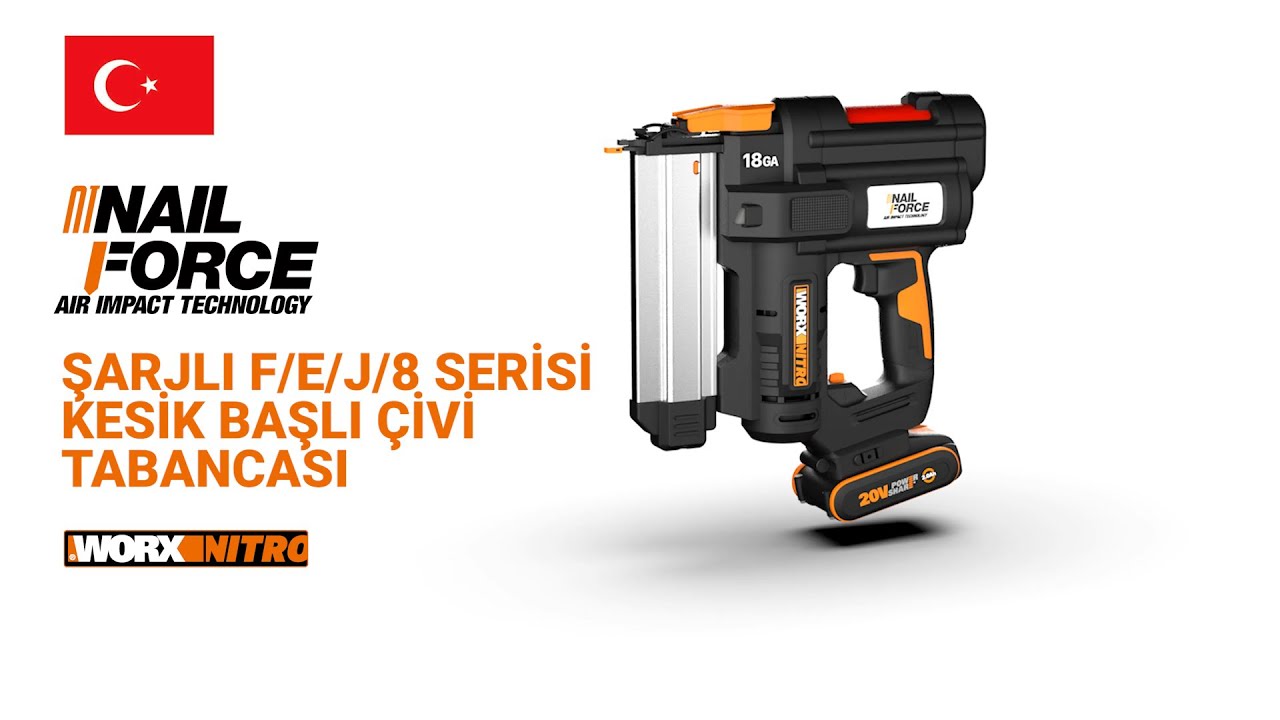 WORX WX842 ŞARJLI F/E/J/8 SERİSİ KESİK BAŞLI ÇİVİ TABANCASI TR - YouTube