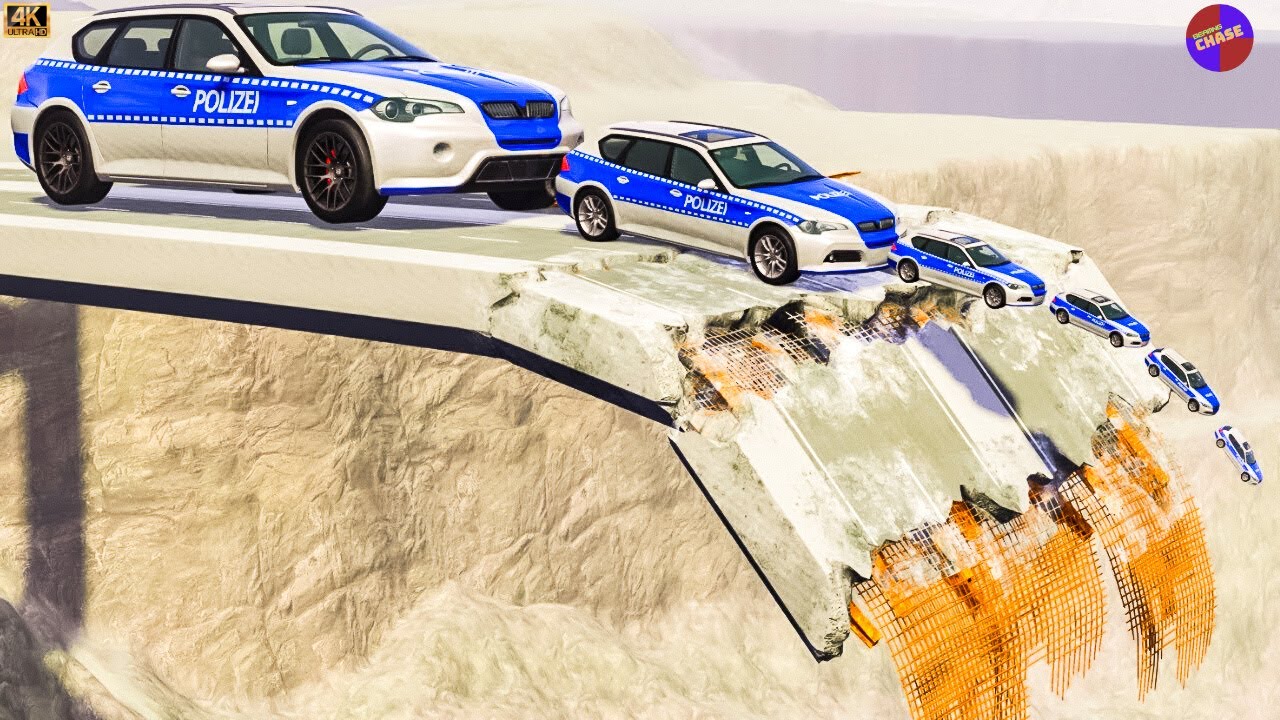 Big & Small Police Cars Vs Giant Broken Bridge - BeamNg.drive - YouTube