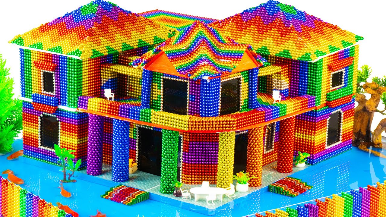 Build Amazing Large Mansion House With Fish Pond Goldfish From Magnetic ...