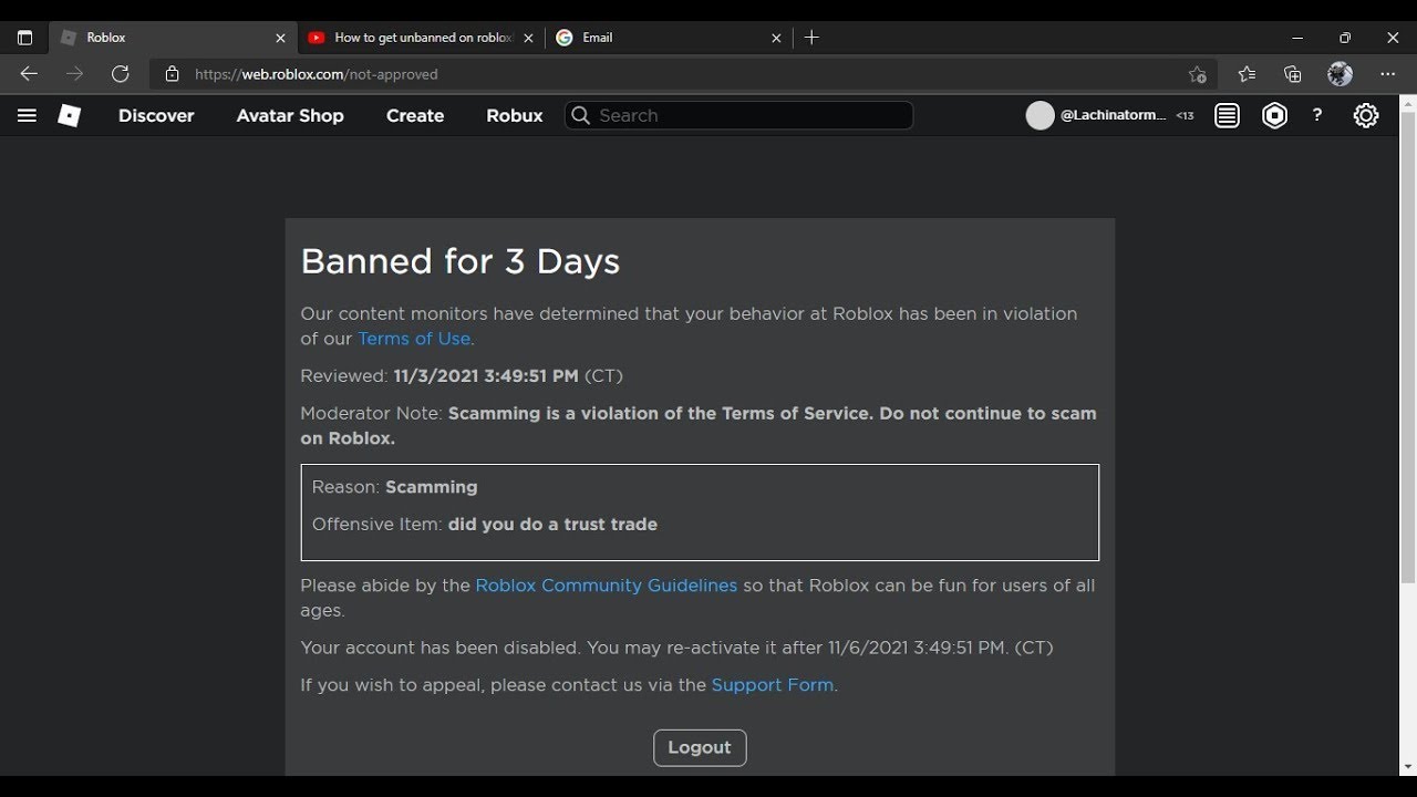 I try to get ban off ROBLOX - YouTube