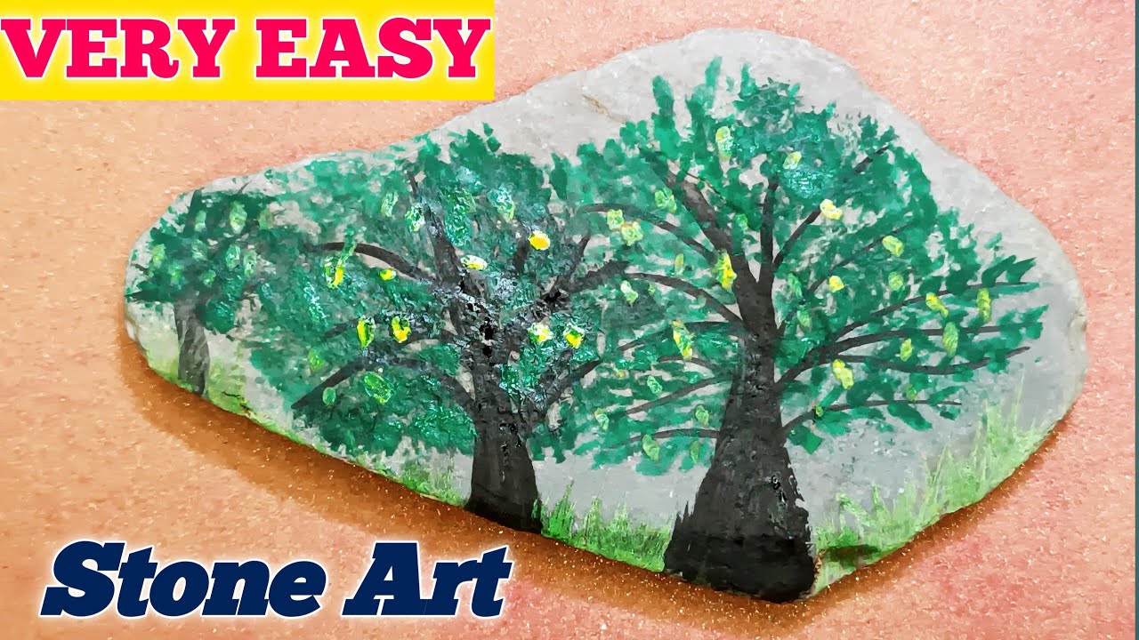 How to Easy & Simple Acrylic Painting on Stone // 3 Colour Painting ...